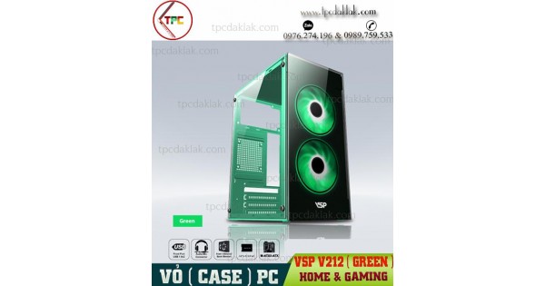 Case máy tính bàn PC Home & Gaming VSP V212 ( Green - Màu Xanh ) | Gaming Case VSP V212 Green|Vỏ ...